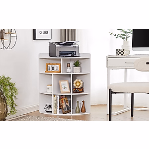 VECELO 3-Tier Corner Cabinet with 8 Cubbies, Wooden Cube Storage Organizer, Modern Bookshelf Units for Playroom, Bedroom, Living Room,Pearl White