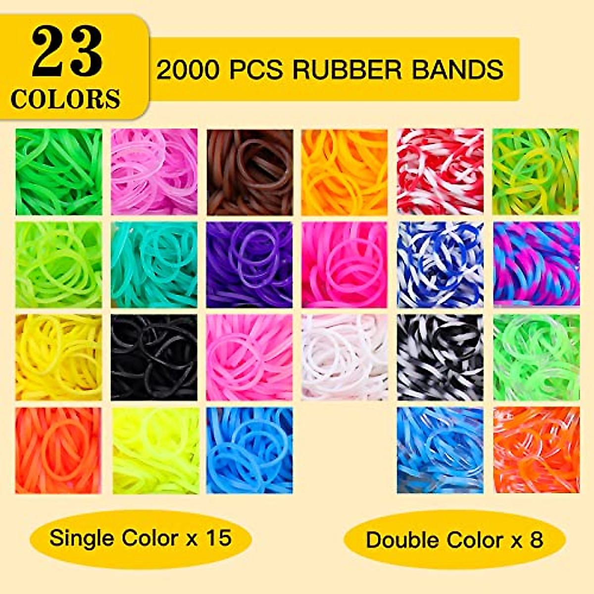 HTVRONT Rubber Band Bracelet Kit - 2100 Loom Bracelet Making Kit for Girls, 23 Colors Rubber Band Kit, Durable Rubber Bands for Bracelets, Loom Bands kit with Accessories Friendship Bracelets Kit