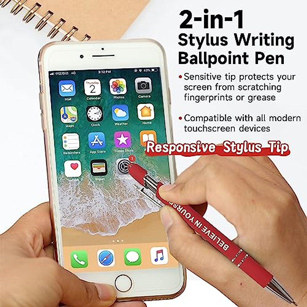 YOXMJDB Stylus Pens, 6 Pack Multicolor Inspirational Motivational Pens, 1.0mm Medium Point Stylus Pens, Cute Pens Nurse Gifts Office Supplies for Women (6 Pcs Multicolor, Motivational)