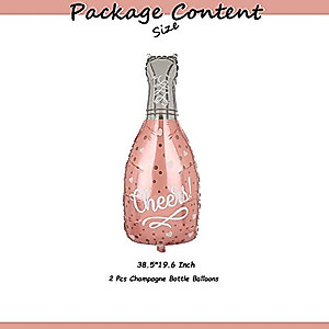 2 Pcs Champagne Bottle Mylar Foil Balloons Birthday Engagement Bachelorette Party Bridal Shower Wedding Celebration Anniversary Decor Rose Gold