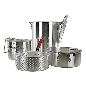 LoCo Cookers Deep Fryer Basket Pot Kit, Aluminum Circular Pots, 30 Qt, Silver
