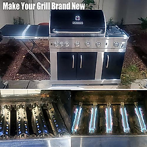 Hisencn Replacement Repair Kit for Master Forge 5 Burner 2518-3, 3218LT, 3218LTN, L3218 Gas Grill Models, BBQ Grill SS Pipe Burners Tube, Heat Shield Tent Plate Parts