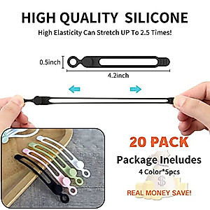 [20Park]UMUST Silicone Cable Ties,Reusable Cable Management Organizer,Cable Straps,Cord Ties,Multipurpose Elastic Cord Organizer for Bundling and Fastening Cable Cords Wires(black,white,pink,green)