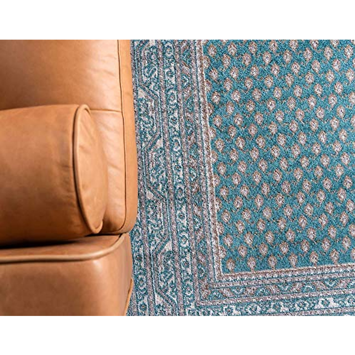 Unique Loom Williamsburg Collection Traditional Border with Dotted Center Area Rug, Rectangular 6' 1" x 9' 0", Teal/Beige