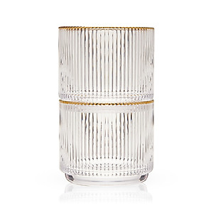 Viski Meridian Crystal Lowball Tumblers, Art Deco Whiskey Glasses, Crystal Scotch Glasses, Crystal Old Fashioned Glasses, Ribbed Glassware 12oz Set of 2