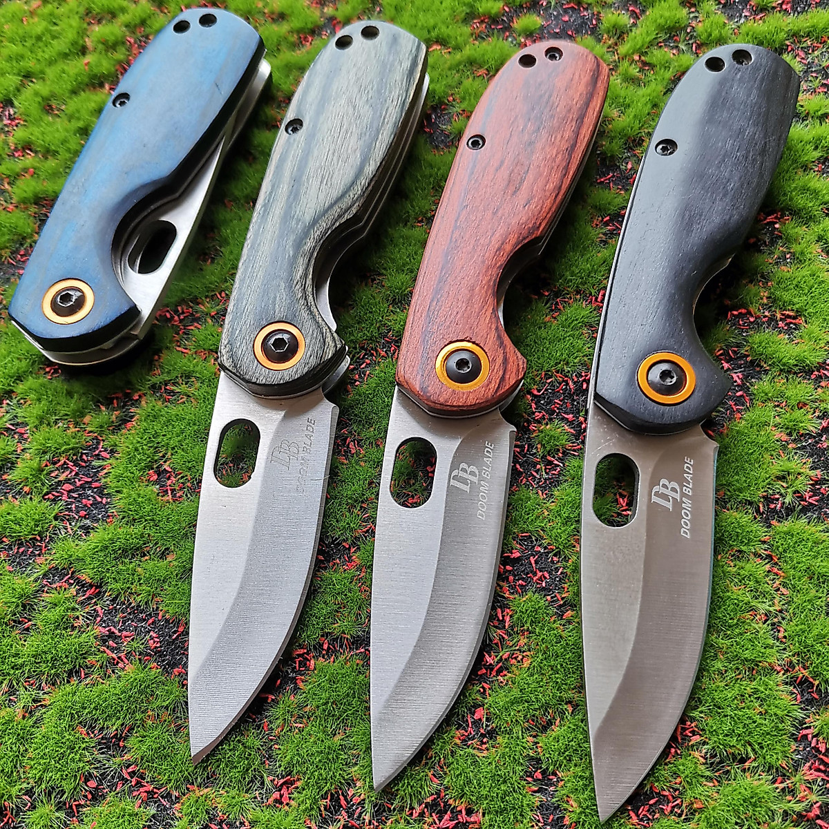 DOOM BLADE Gifts for Men Pocket Knife, Folding Knives with Pocket Clip 2.63 inches Blade Length 440C Stainless Steel Blade with Wood Handle,Lightweight,For Outdoor, Hunting, Fishing,Camping (Red)