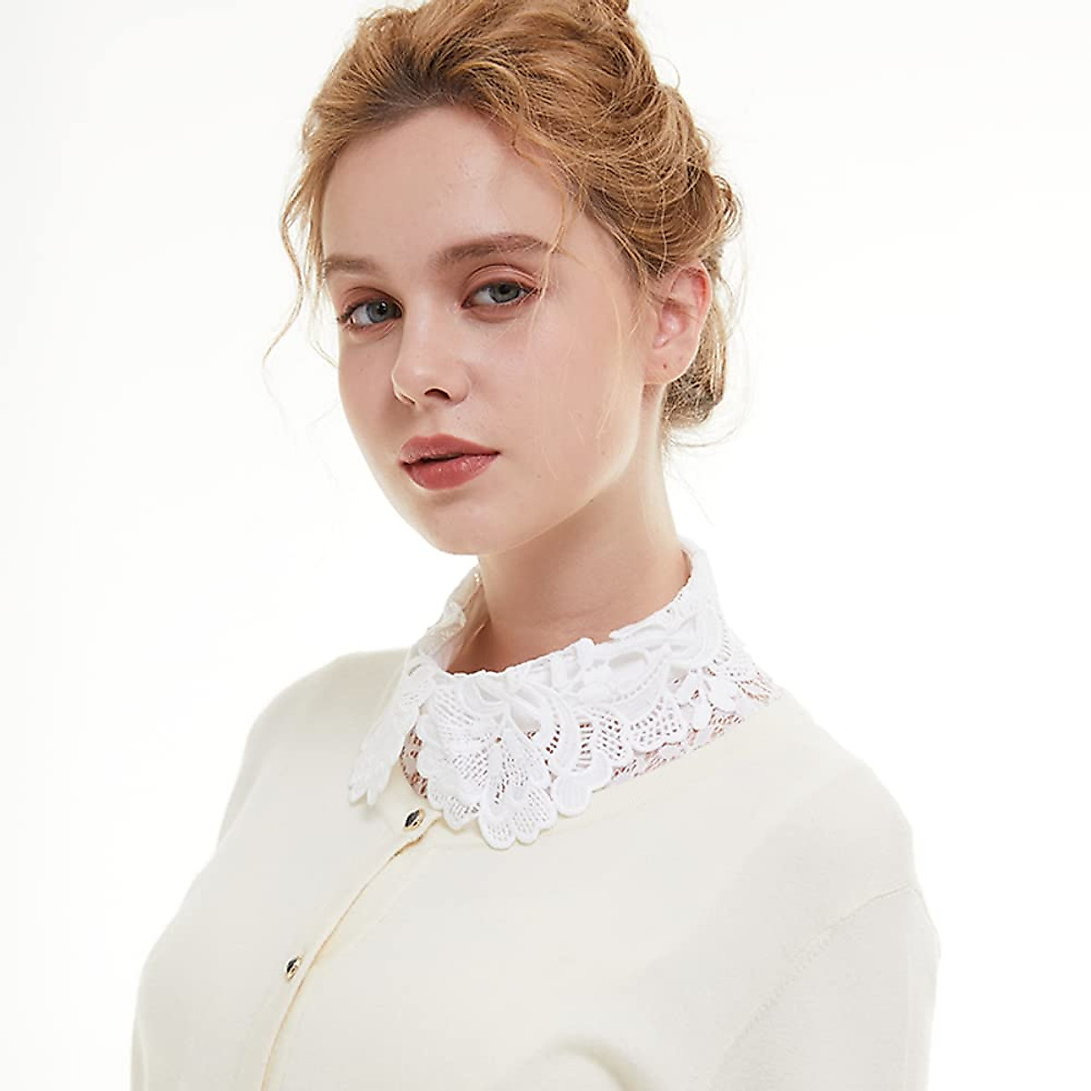Shinywear Women's Peter Pan Collar Detachable Lace Half Shirt, Style 2 White