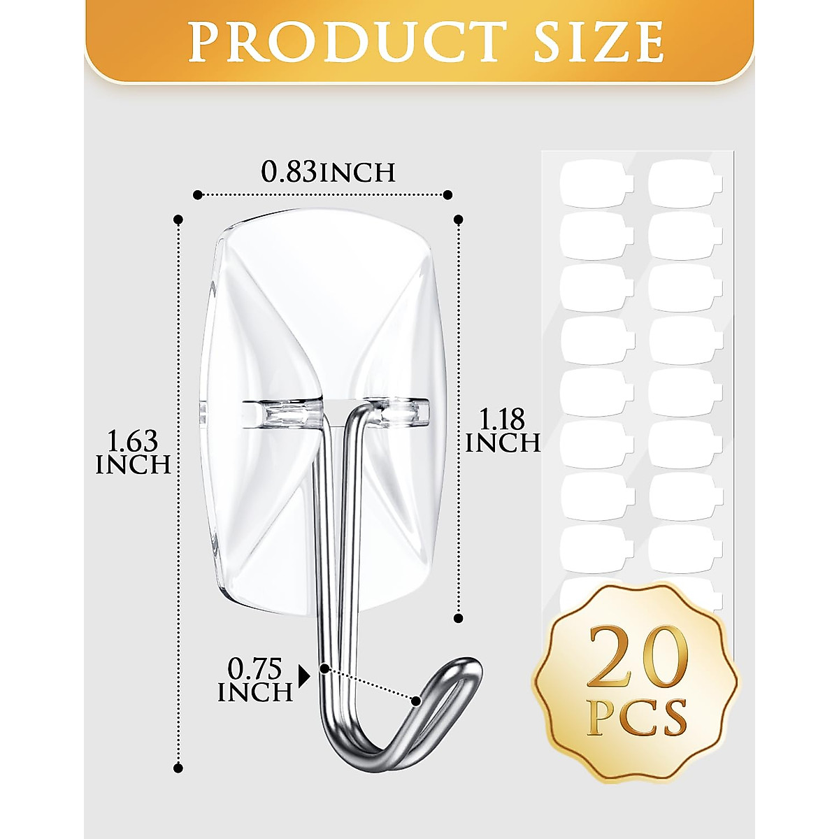 ispneay Small Hooks for Wall No Damage: 20 Pack Adhesive Wall Hooks for Hanging with Strips - Clear Waterproof Sticky Utility Hooks Wire Toggle Hooks for Key Dorm Decor Kitchen Home Office Christmas