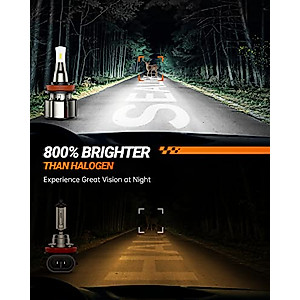 SEALIGHT L2 H11/H8/H9/H16 LED Headlight Bulbs, 24000LM 100W 800% Brightness Night Driving Vision, H9 H8 LED Low Beam with Cooling Fan, Plug-N-Play Halogen Replacement, Pack of 2