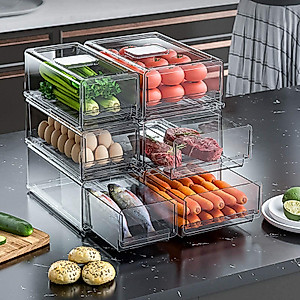 Refrigerator Organizer Bins, Pull Out Fridge Storage Drawer Design, Freely Pullable Storage Box, Stackable Produce Saver Bins, M