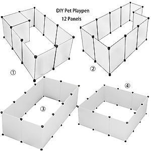 YAHUNI Pet Playpen for Puppy - Plastic Yard Fence Tent for Small Animals,Rabbits Puppy Kennel Cage,Portable Large Space with Transparent White 12 Panels