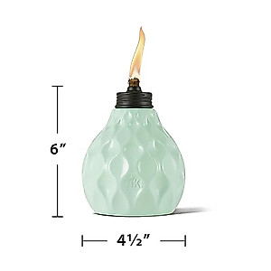 TIKI Seaside Escape 3-Pack Table Torches, 6" – Pastel Ivory, Pink & Blue Glass Outdoor Lighting | Weather-Resistant Design | Includes Long-Lasting Wick & Snuffer for Patio & Backyard