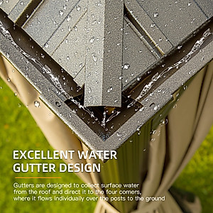 Domi Hardtop Gazebo 10x12ft Outdoor Pergola Metal Gazebos Backyard Pavilion Aluminum Roof Canopy with Mosquito Netting and Curtains for Patio,Garden,Lawn(Brown)