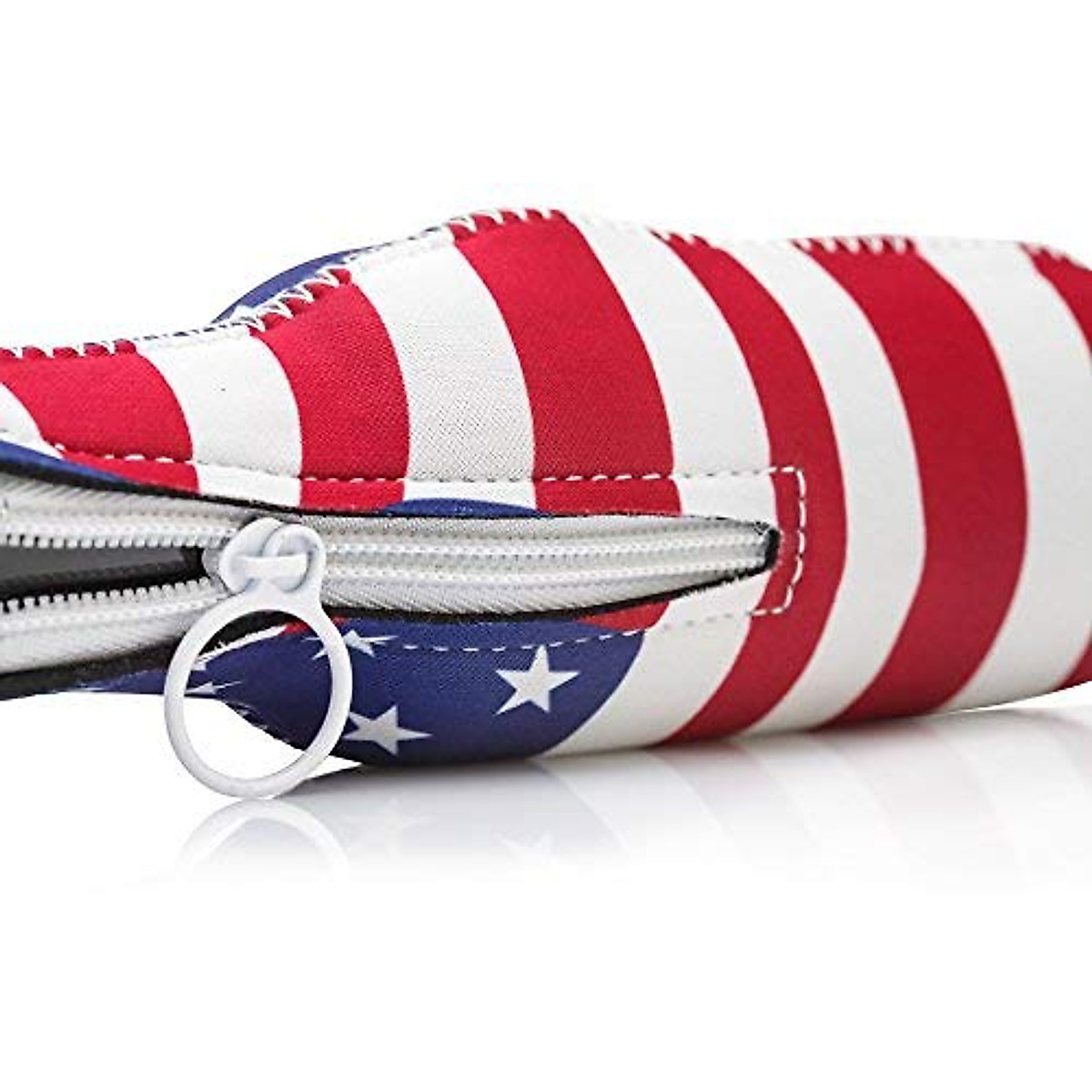 Beer Bottle sleeves - Set of 6 Zipper American Flag Theme Coolies - Extra Thick Neoprene - Fully stitched, Non-Glued Base - Bonus Bottle Opener - Trendy & Awesome Gift or Hosting Item #6USF