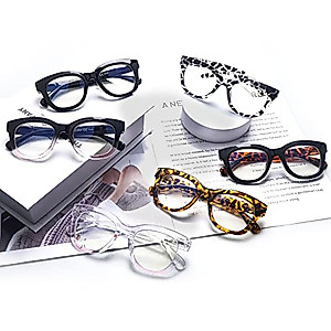 COJWIS 6 pack Reading Glasses for Women Stylish Blue Light Blocking Anti Eyestrain Computer Eyeglasses Spring Hinge (6C, 1.75, multiplier_x)