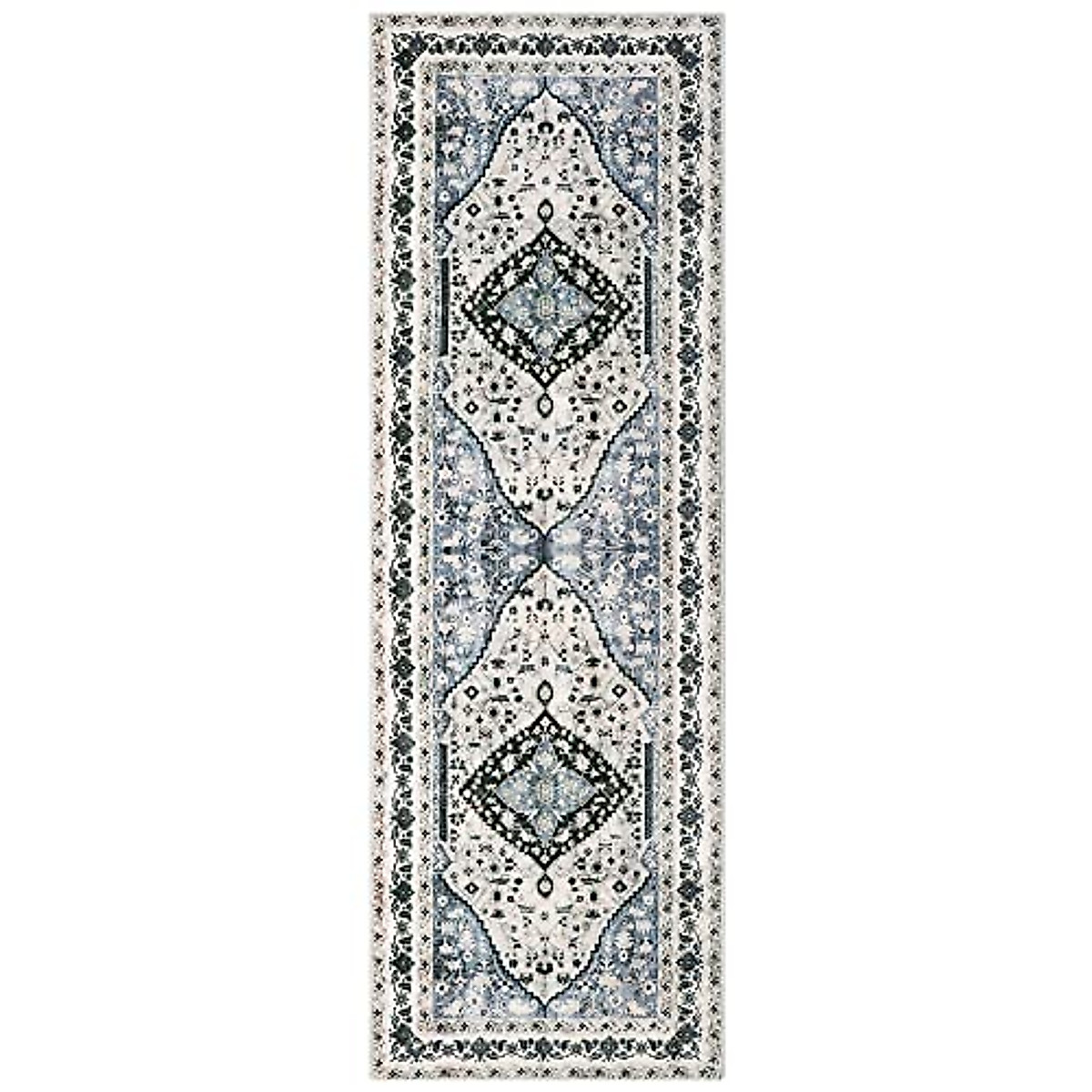 Beeiva Persian Washable Hallway Runner Rug, 2x6 Blue Vintage Floral Bathroom Kitchen Runner Rugs with Rubber Backing, Boho Runner Rug for Hallways Bedroom Entryway Laundry Room