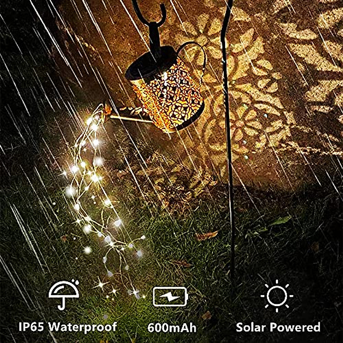 WWahuayuan 7.9Inch Watering Can Lights Solar Powered, Garden Solar Lantern Waterproof, Outdoor Hanging Lamp with Light String for Lawn Patio Yard Pathway Decor