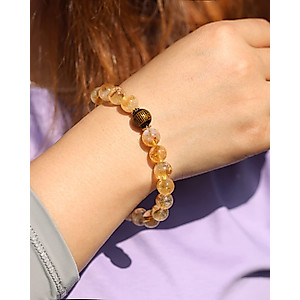 Jewever Geniune Natural Quartz Beaded Bracelet for Women Agate Sutra Beads Amulet Bracelet Stretch Healing Crystals and Gemstones Gifts for Jewelry (Citrine)