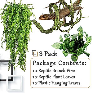 Hamiledyi Reptile Plants Bendable Jungle Climbing Vine Terrarium Branch Flexible Plastic Leaves Hanging Pet Habitat Decoration for Bearded Dragon Lizard Gecko Frog Snake Tank Accessories Decor