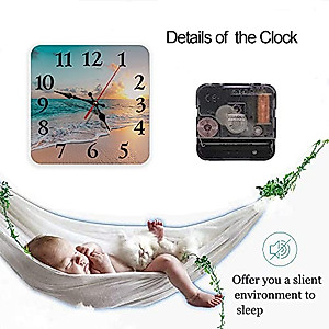 Wall Clock, Square Non-Ticking Silent Battery Operated Clock 12 Inch, Sea Beach Blue Sky Sand Home Decor for Living Room, Bathroom, Bedroom, Kitchen, Office or School