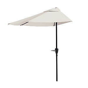 Half Umbrella Outdoor Patio Shade - 9 ft Patio Umbrella with Easy Crank - Small Canopy for Balcony, Table, or Deck by Pure Garden (Tan)