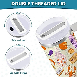 Slewiaeky Tumbler with Handle 40 oz Cute Lobster Shrimp Travel Mug with Lid and Straw Crayfish Stainless Steel Vacuum Insulated Water Bottle Cup for Iced Tea Coffee Cold Beverages Cup Holder Friendly