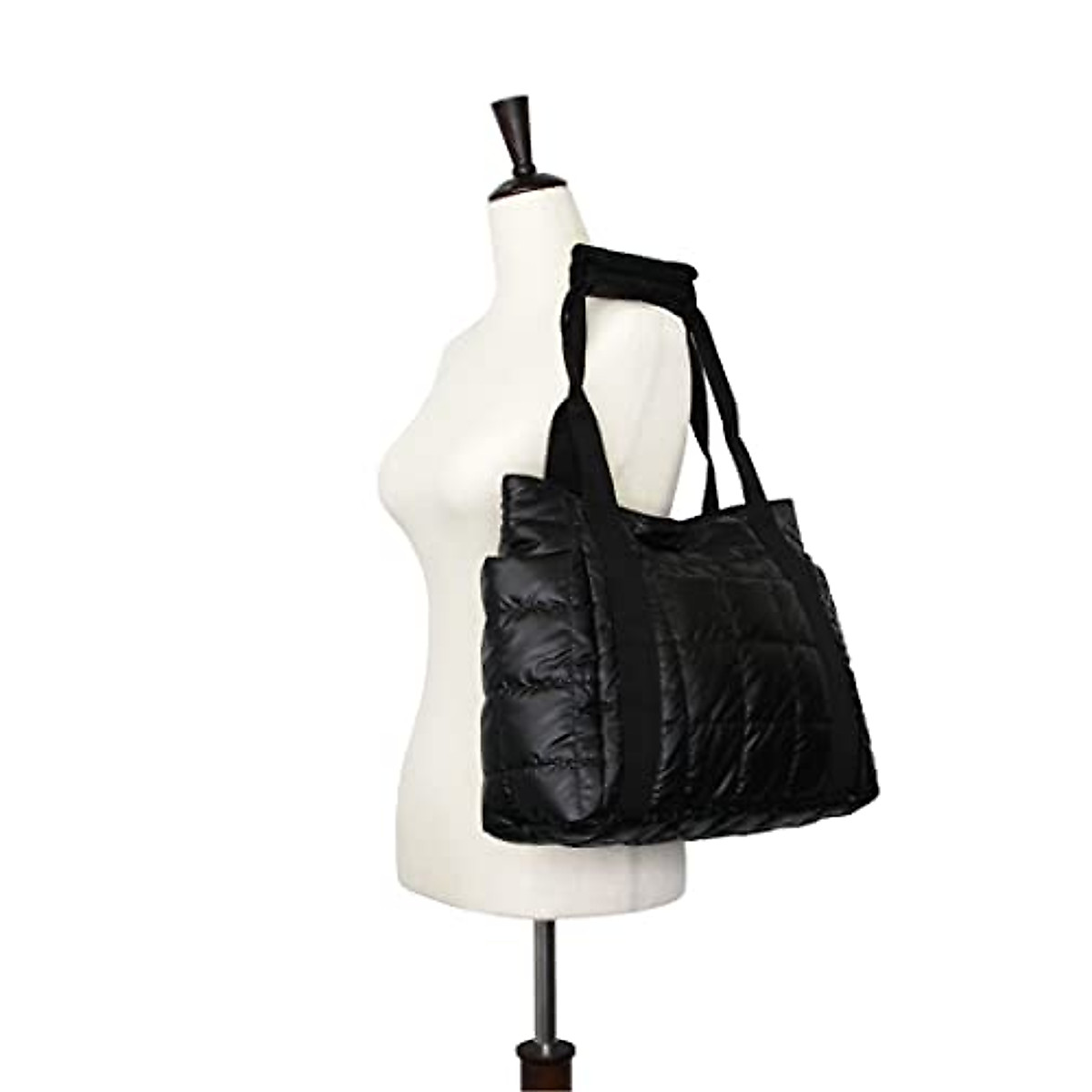 Olivia Miller Women's Fashion Sutton Black Quilted Padded Tote Bag, Medium Weekender Casual Purse Handbag