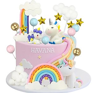 Rainbow Cake Decorations Rainbow Horse Cake Topper Rainbow Cloud Cake Topper Kit Balloon Happy Birthday Banner Cake Decoration Ball Cupcake Picks for Kids Girls Baby Shower Birthday Party Supplies