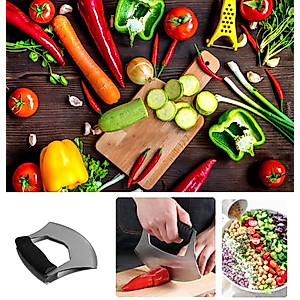 Mezzaluna Knife Salad Chopper, Stainless Steel Blade with Protective Cover - Ergonomic Anti-Slip Handle Vegetable Chopper Mincing Knife for Pizza, Cheese, Onion, Carrot, Pepper, Garlic, Vegetable