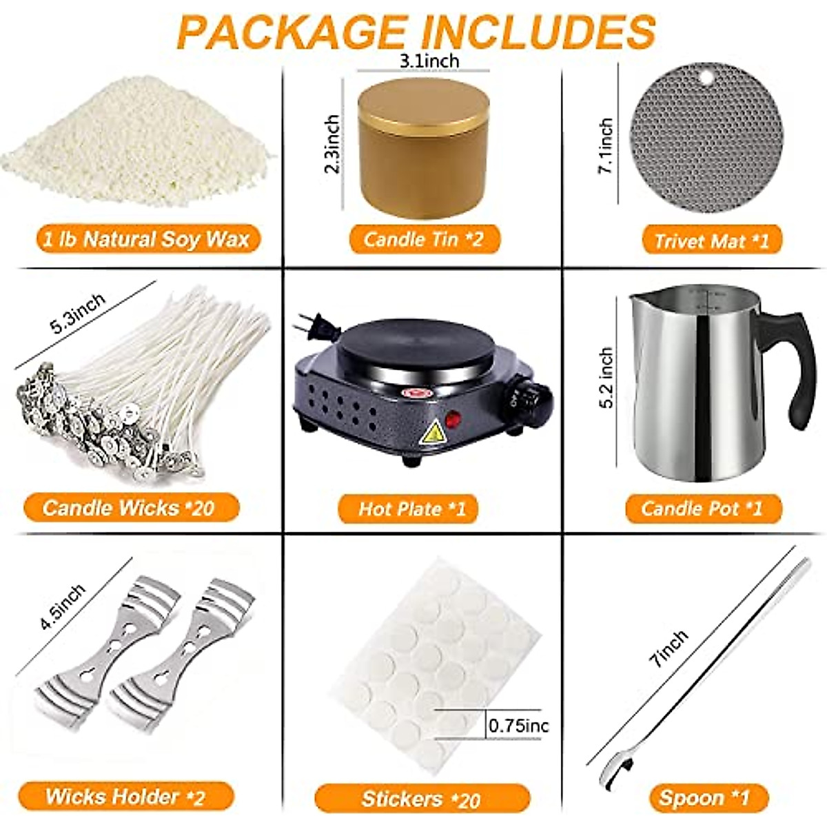 Candle Making Kit With Electronic Hot Plate,Candle Making Tools Supplies for Melting Wax,Including Melting Pot , Wax Melter hot Plate,1lb Soy Wax,Stain Spoon,Cotton Wicks,center devices,Wick Stickers