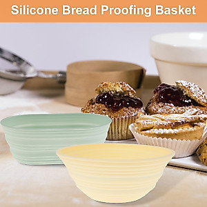 esidianzi 2Pcs Bread Proofing Basket Silicone Oval Dough Proofing Bowl Foldable Round Bread Dough Fermentation Container Reusable Heat Resistance Dough Proofing Trays for Home Kitchen(as Shown)