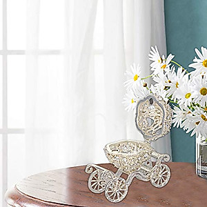 Kisangel Silver Rhinestone Princess Crystal Pumpkin Carriage Trinket Jewelry Box Collectible Figurine Decorative Jewelry Ring Display Holder Table Sculpture