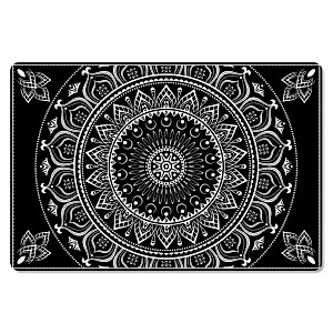 Mandala Antifatigue Kitchen Bath Door Mat Cushioned Runner Rug, Washable Welcome Floor Sink Mat, Abstract Floral Pattern Black Waterproof & Non-Slip Comfort Standing Doormat for Kitchen, 24"x36"