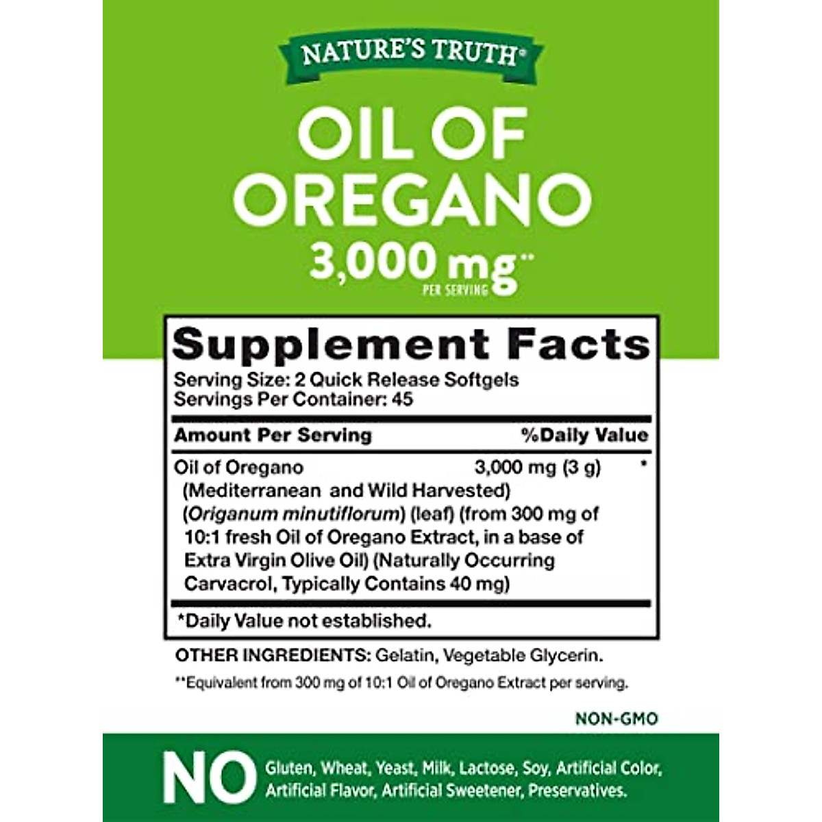 Nature's Truth Oregano Oil Softgel Capsules | 90 Count | Contains Carvacrol | Non-GMO, Gluten Free