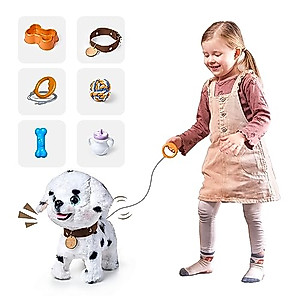 OR OR TU Walking Barking Toy Dog with Remote Control Leash, Plush Puppy Electronic Interactive Toys for Kids, Shake Tail,Pretend Dress Up Realistic Stuffed Animal Dog Age 3 4 5+ Years Old Best Gift
