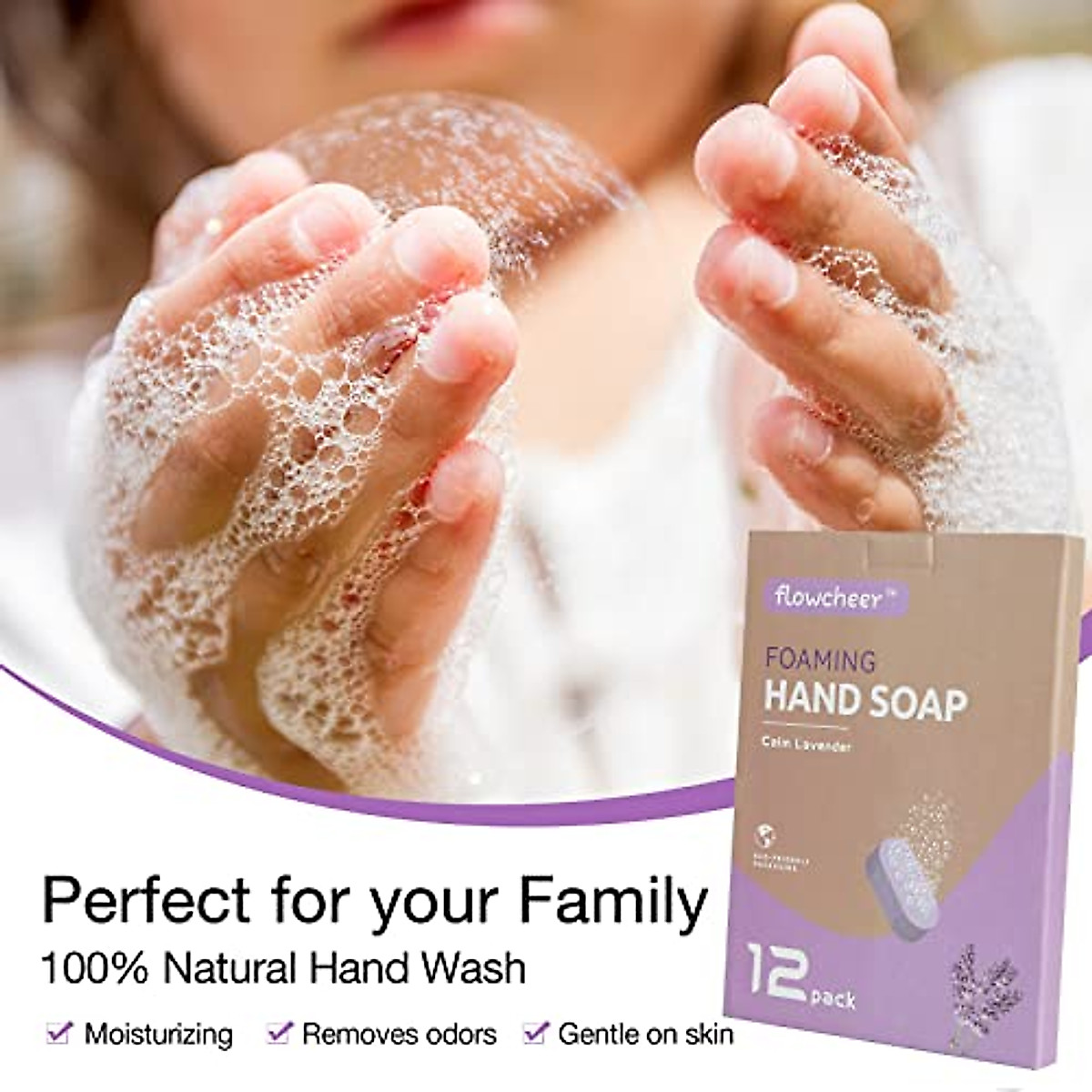 flowcheer Foaming Hand Soap Tablet Refills-12 pack Hand Wash Tablets-Make 132 FL OZ of Liquid-Lavender Fragrance Soap Refills Tablets for Using With Foaming Dispenser(Not Included) Only