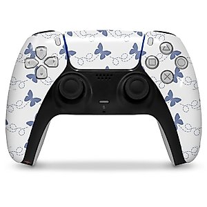 WraptorSkinz Skin Wrap compatible with Sony PS5 DualSense Controller Pastel Butterflies Blue on White (CONTROLLER NOT INCLUDED)