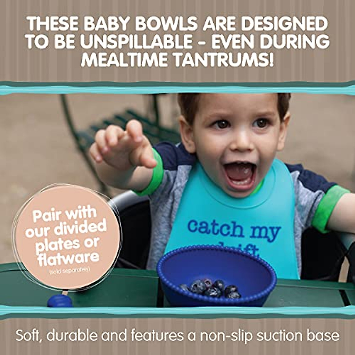 Chewbeads Silicone Suction Bowls - Set of 2 - Stay Put Toddler & Baby Suction Bowls - Dishwasher, Microwave & Freezer Safe Toddler Bowls - 100% Silicone, BPA Free & Phthalate Free