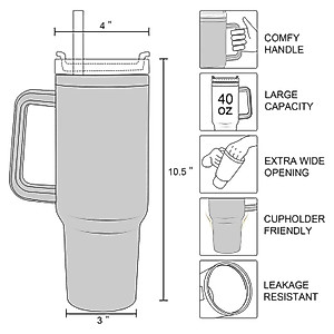 Green Insulated 40 Oz Tumbler - Stainless Steel with Straw, Lid, and Handle for Everyday Use