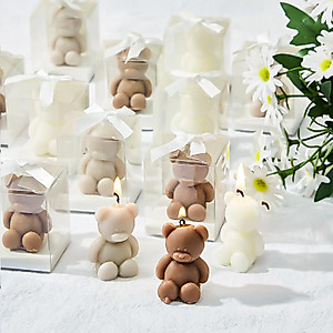Dansib 50 Pcs Bear Baby Shower Candle Favors Bear Baby Shower Favors for Guest Bear Party Favors Baby Shower Candles Bulk for Gifts Favors Bear Party Favors Decorations (Light Brown, White, Brown)