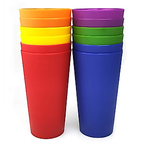 KX-WARE 32-ounce Plastic Tumblers Large Drinking Glasses, Set of 12 Multicolor - Unbreakable, Dishwasher Safe, BPA Free