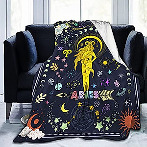 Anime Aries Throw Blanket Constellation Blankets Soft Horoscope Astrology Flannel Throw Blankets Zodiac Sign 60"X50"
