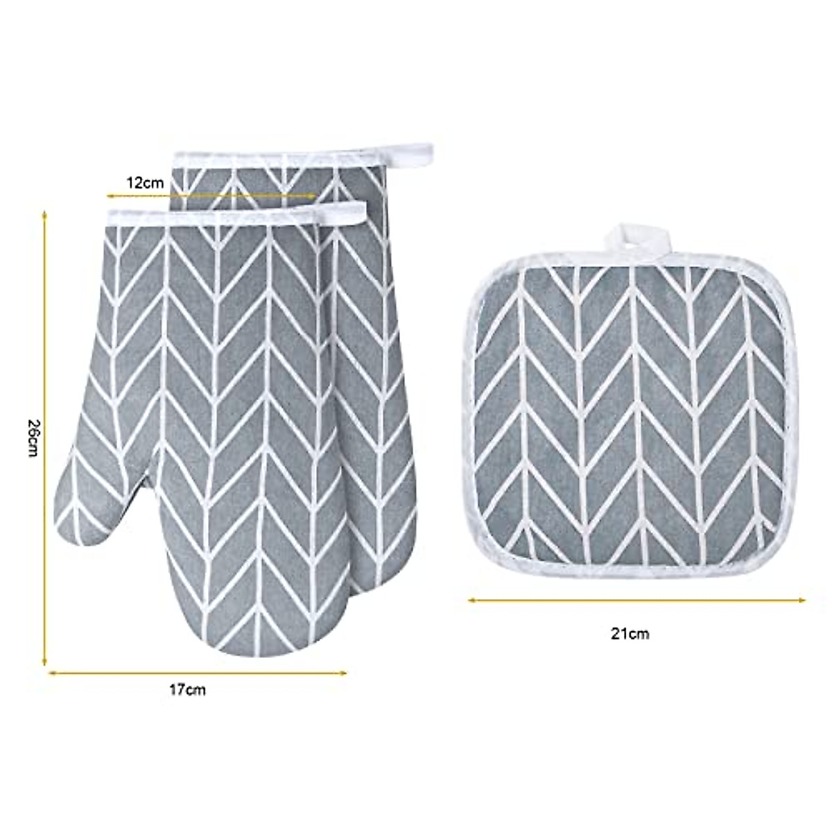 AUAUY Oven Mitts and Potholders BBQ Gloves-Oven Mitts and Pot Holders with Recycled Infill Silicone Non-Slip Cooking Gloves for Cooking Baking Grilling (6-Piece Set,Grey)