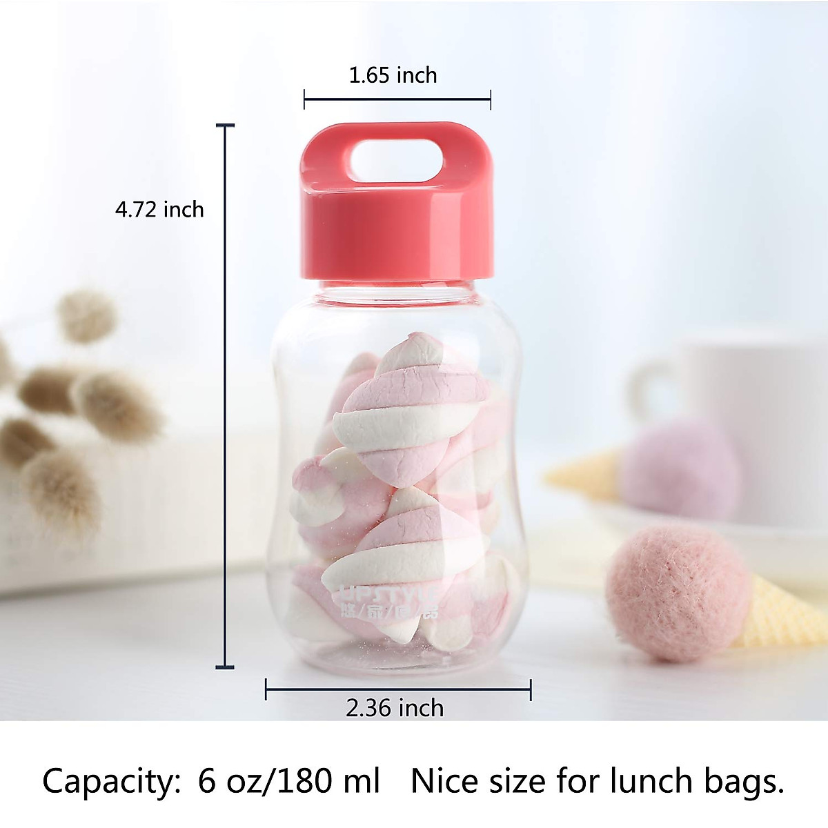UPSTYLE 3-Piece 6oz Small Water Bottle Food Grade Plastic Mini Cute Juice Travel Mugs Sports Wide Mouth Cups in Bulk for Milk/Coffee/Tea Kitchen Storage for Snacks Lunch Box (3 colors)