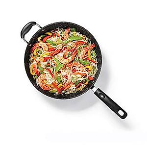 THE ROCK by Starfrit 12.5-Inch Nonstick Wok with Helping Handle, One Size, Black