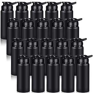 Potchen 20 Pack Aluminum Water Bottles 20 Oz Metal Sports Bottles with Snap Lids Portable Bike Water Reusable Travel Container with Handle Bulk Pack School Supplies(Black)
