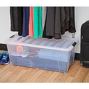 IRIS USA 84 Quart Stackable Plastic Storage Bins with Lids and Latching Buckles, 2 Pack - Clear, Containers with Lids and Latches, Durable Nestable Closet, Garage, Totes, Tub Boxes Organizing