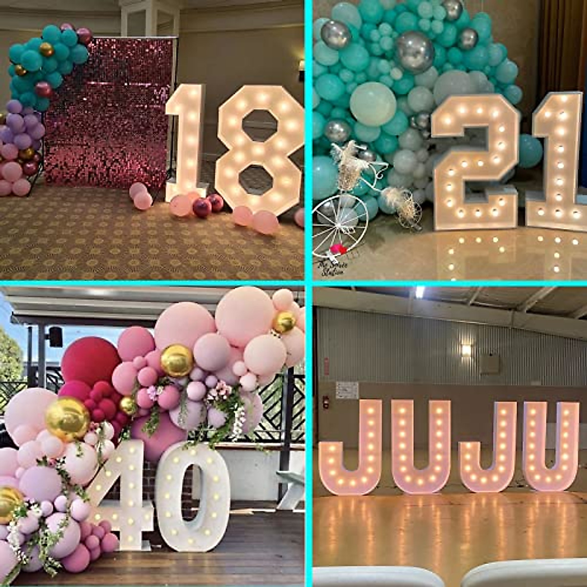 JoyBox Design String Lights Marquee Light Up Letters Numbers 3 4 Foot Tall 12FT with 12 Battery Operated LED Bulbs G40 for Indoor Outdoor Party Wedding Christmas Decorations