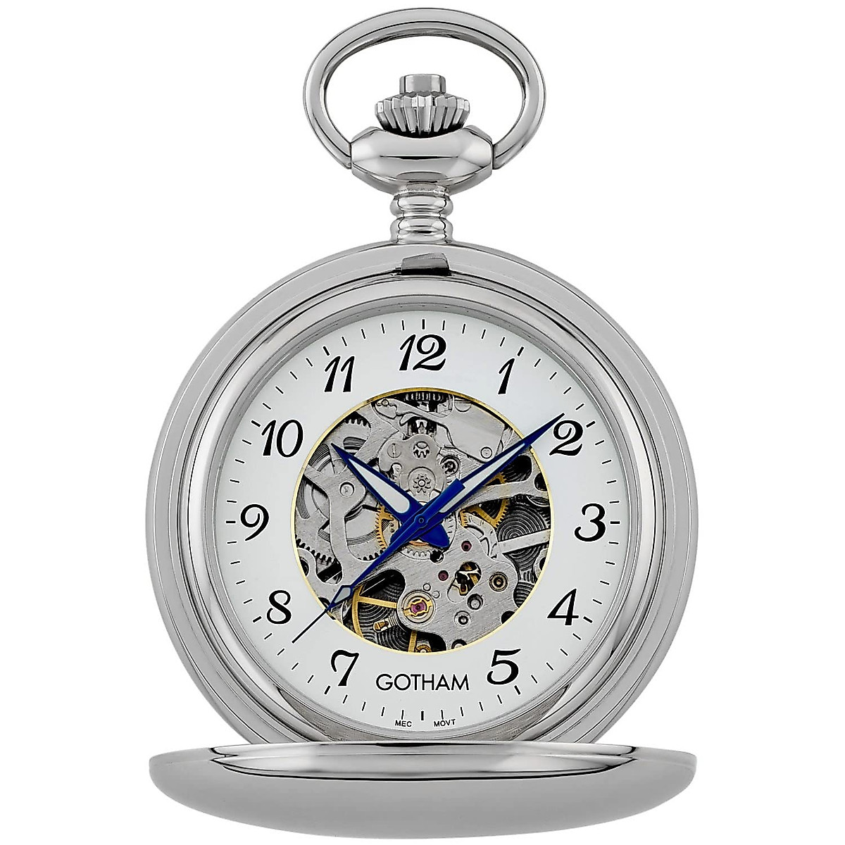 Gotham Men's Silver-Tone 17 Jewel Mechanical Double Cover Pocket Watch # GWC14050SA