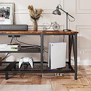 Furologee TV Stand with Power Outlets for 65 70 inch TV, Entertainment Center with Open Storage Shelves, Long 63'' TV Media Console Table with Soundbar Shelf for Living Room, Bedroom, Rustic Brown